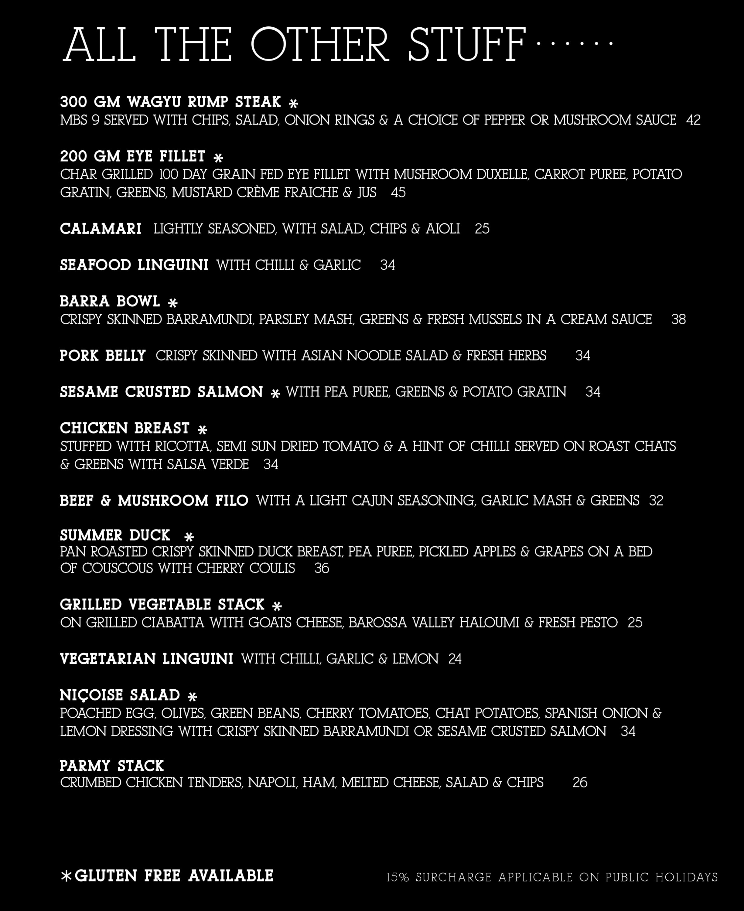 Dinner Menu - Mr Jones and Me | Restaurant Bar & Grill