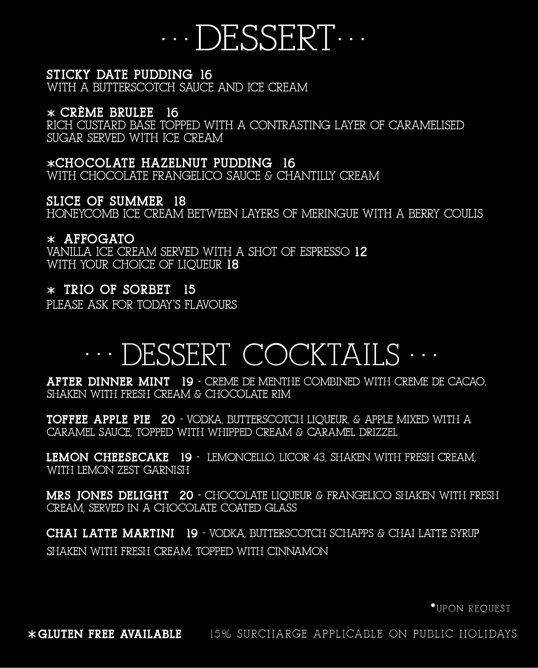 Dinner Menu - Mr Jones and Me | Restaurant Bar & Grill