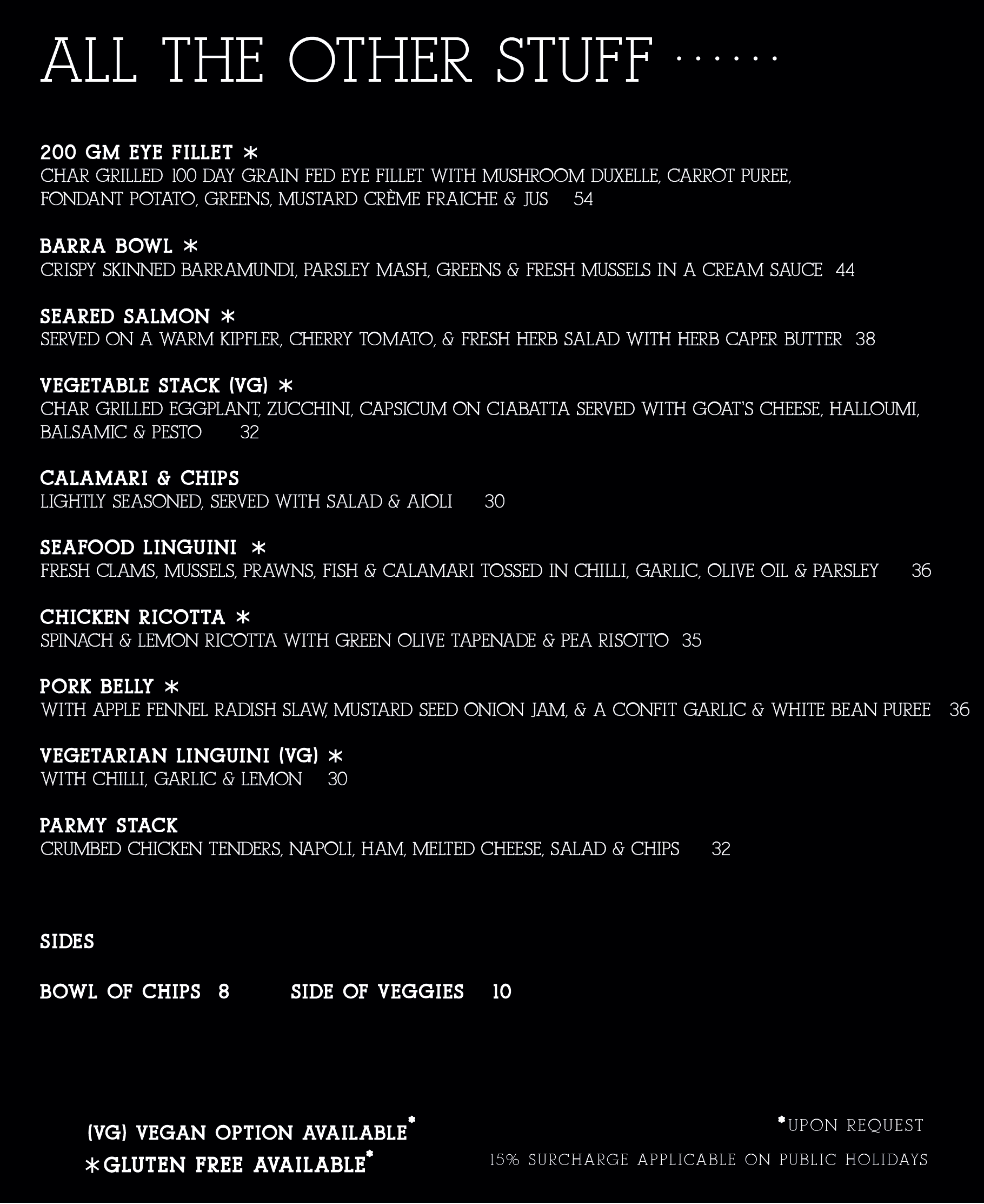 Dinner Menu - Mr Jones and Me | Restaurant Bar & Grill