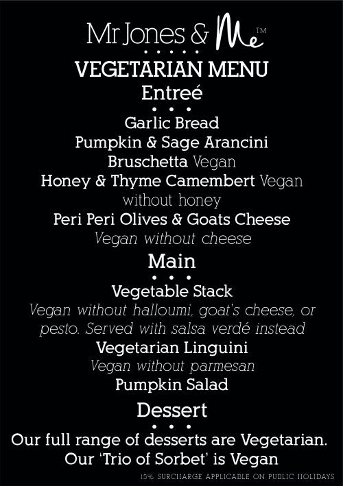 Dietary Menus - Mr Jones and Me | Restaurant Bar & Grill