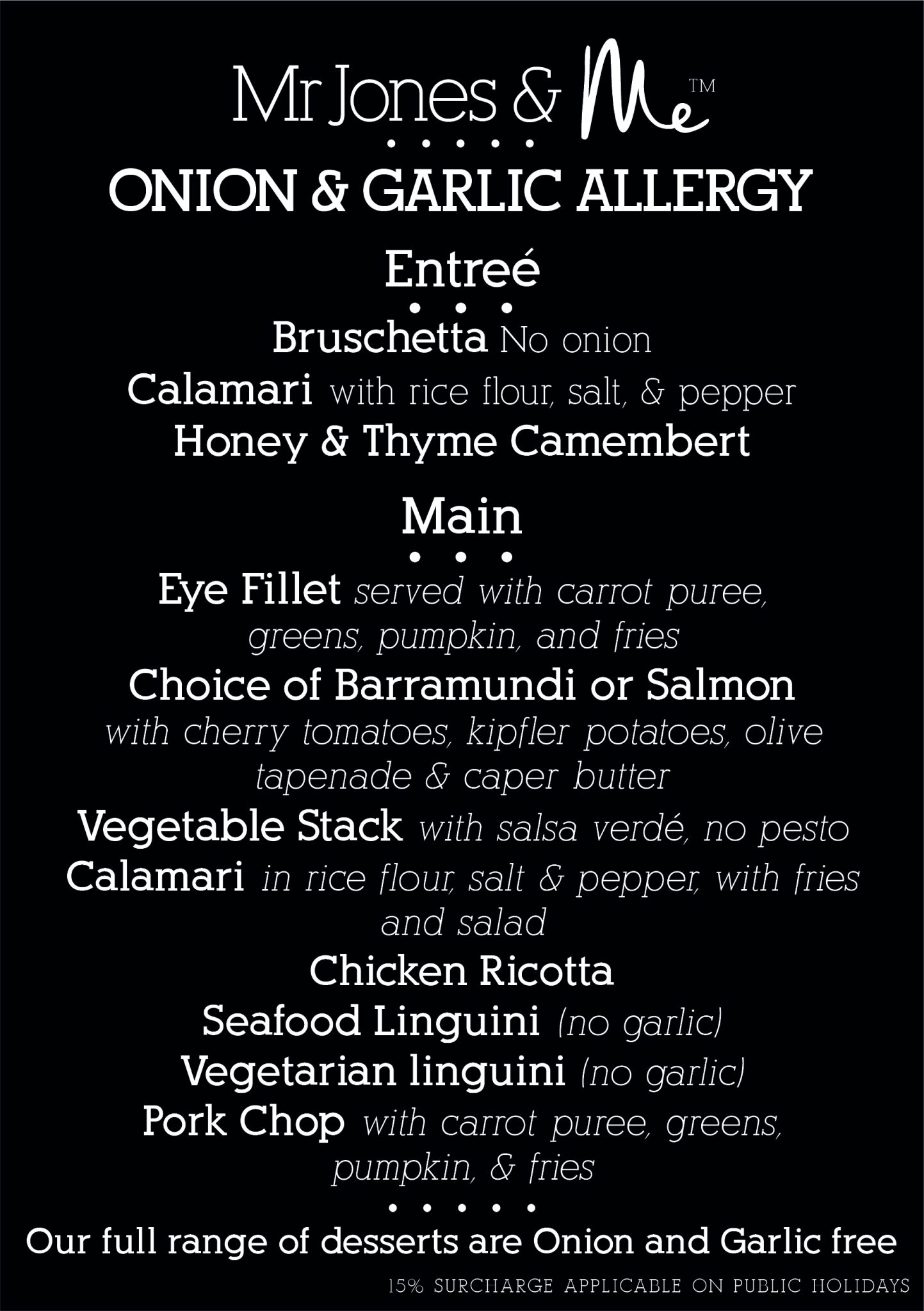 Dietary Menus - Mr Jones and Me | Restaurant Bar & Grill