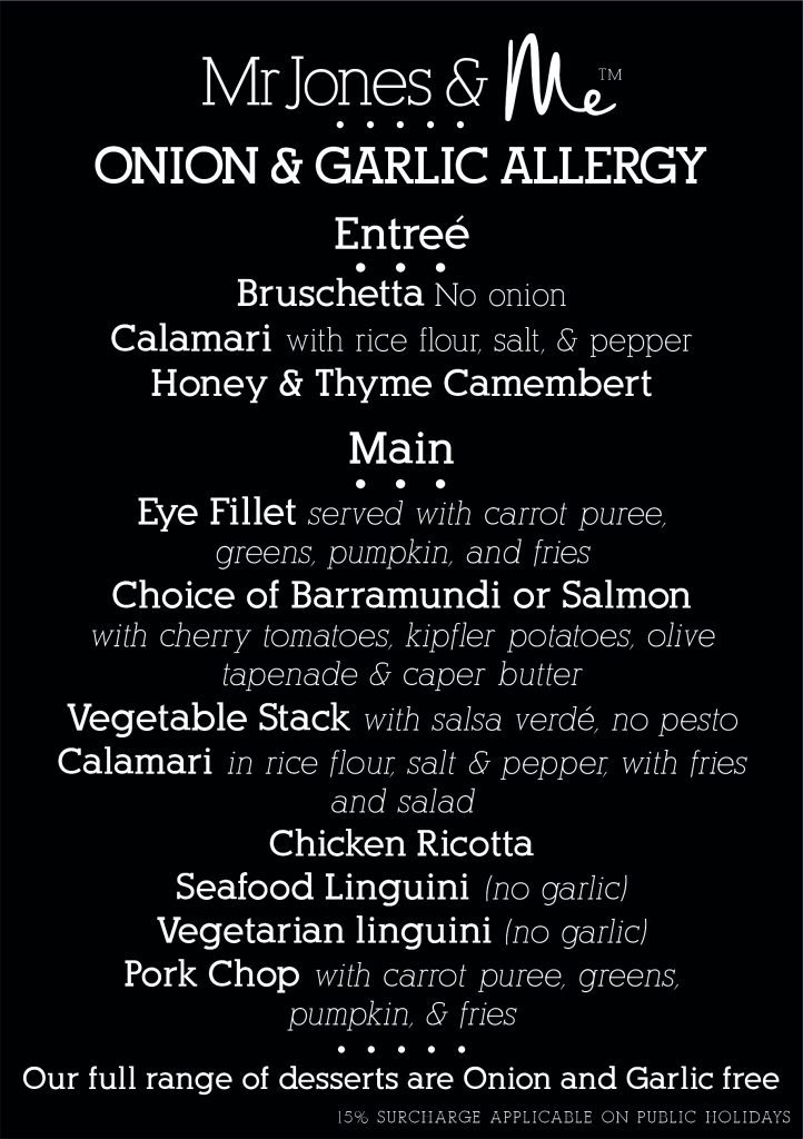 Dietary Menus - Mr Jones and Me | Restaurant Bar & Grill