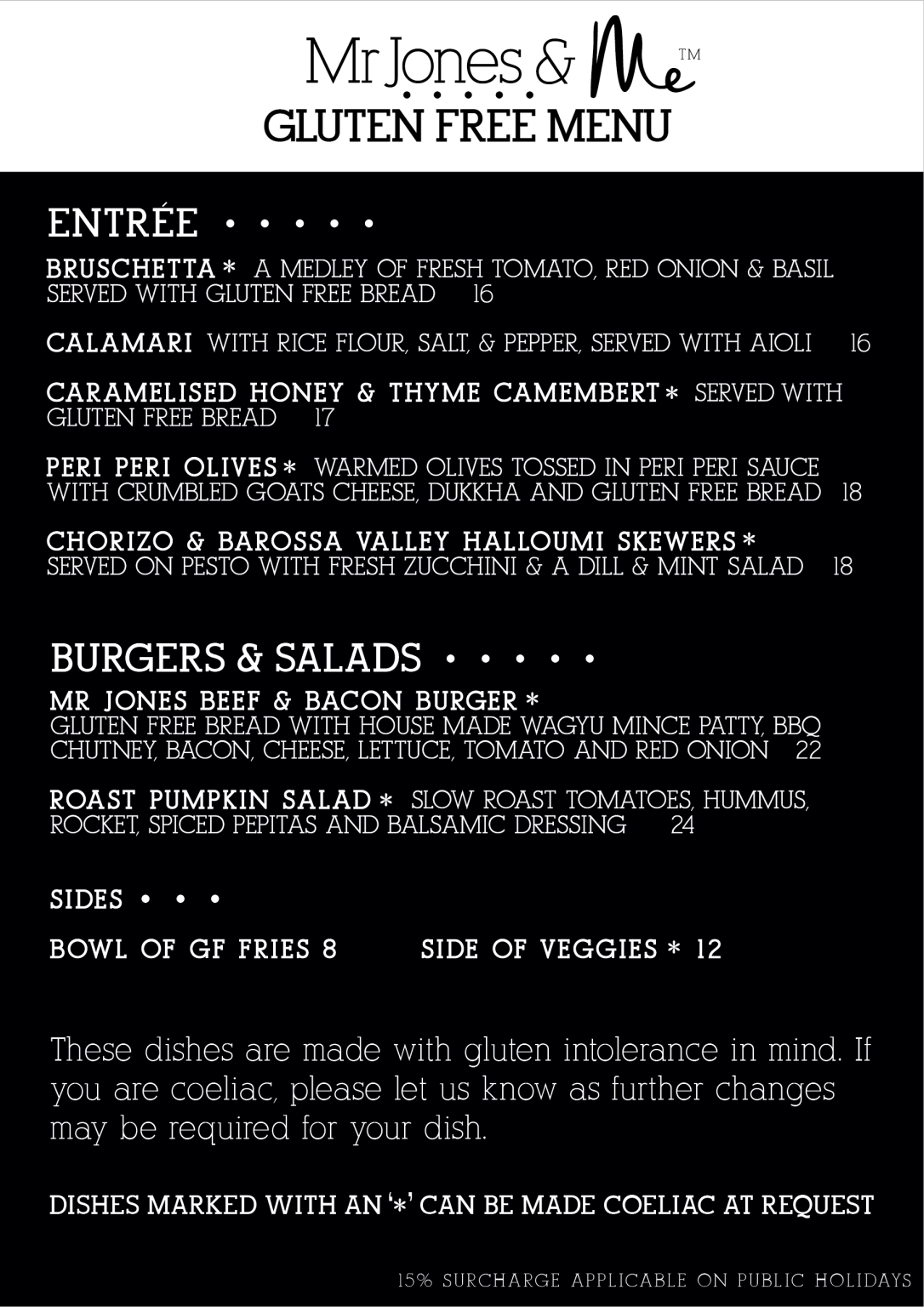 Dietary Menus - Mr Jones and Me | Restaurant Bar & Grill