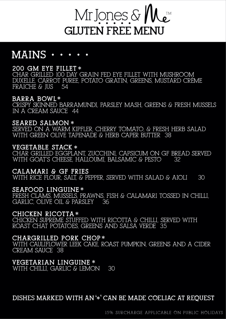 Dietary Menus - Mr Jones and Me | Restaurant Bar & Grill