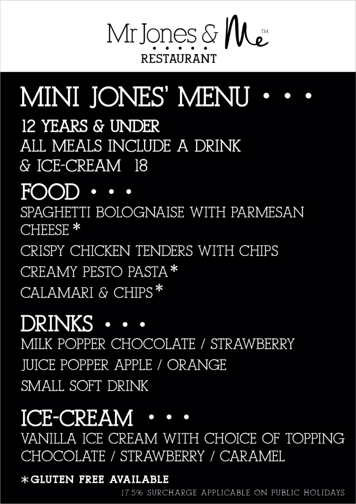 Dinner Menu - Mr Jones and Me | Restaurant Bar & Grill