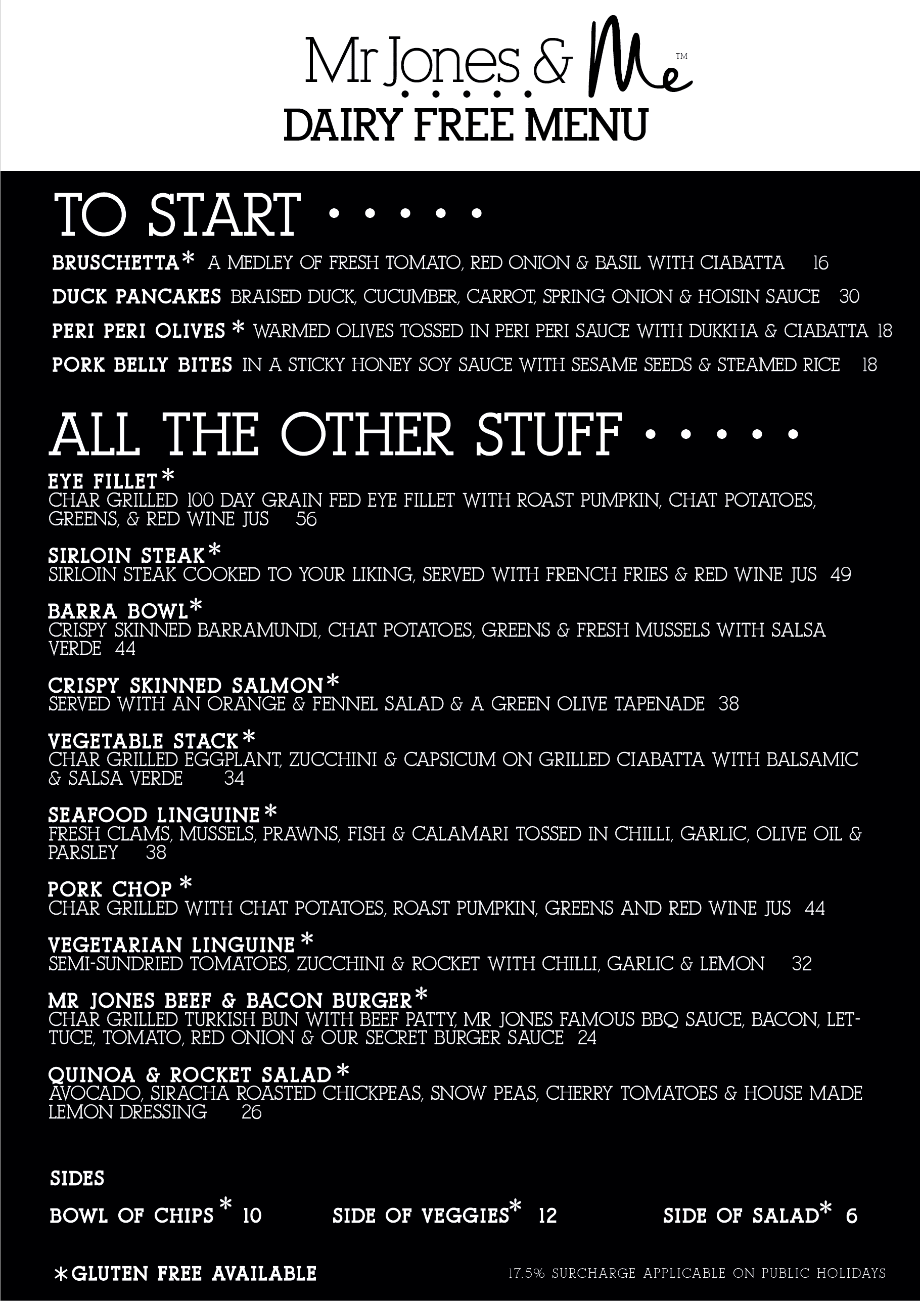 Dietary Menus - Mr Jones and Me | Restaurant Bar & Grill