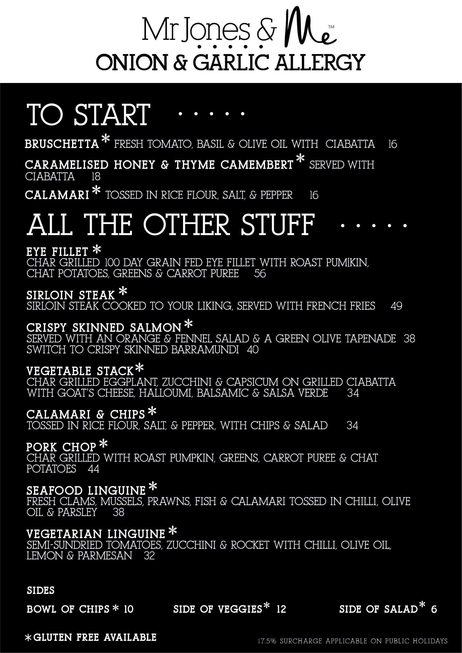 Dietary Menus - Mr Jones and Me | Restaurant Bar & Grill