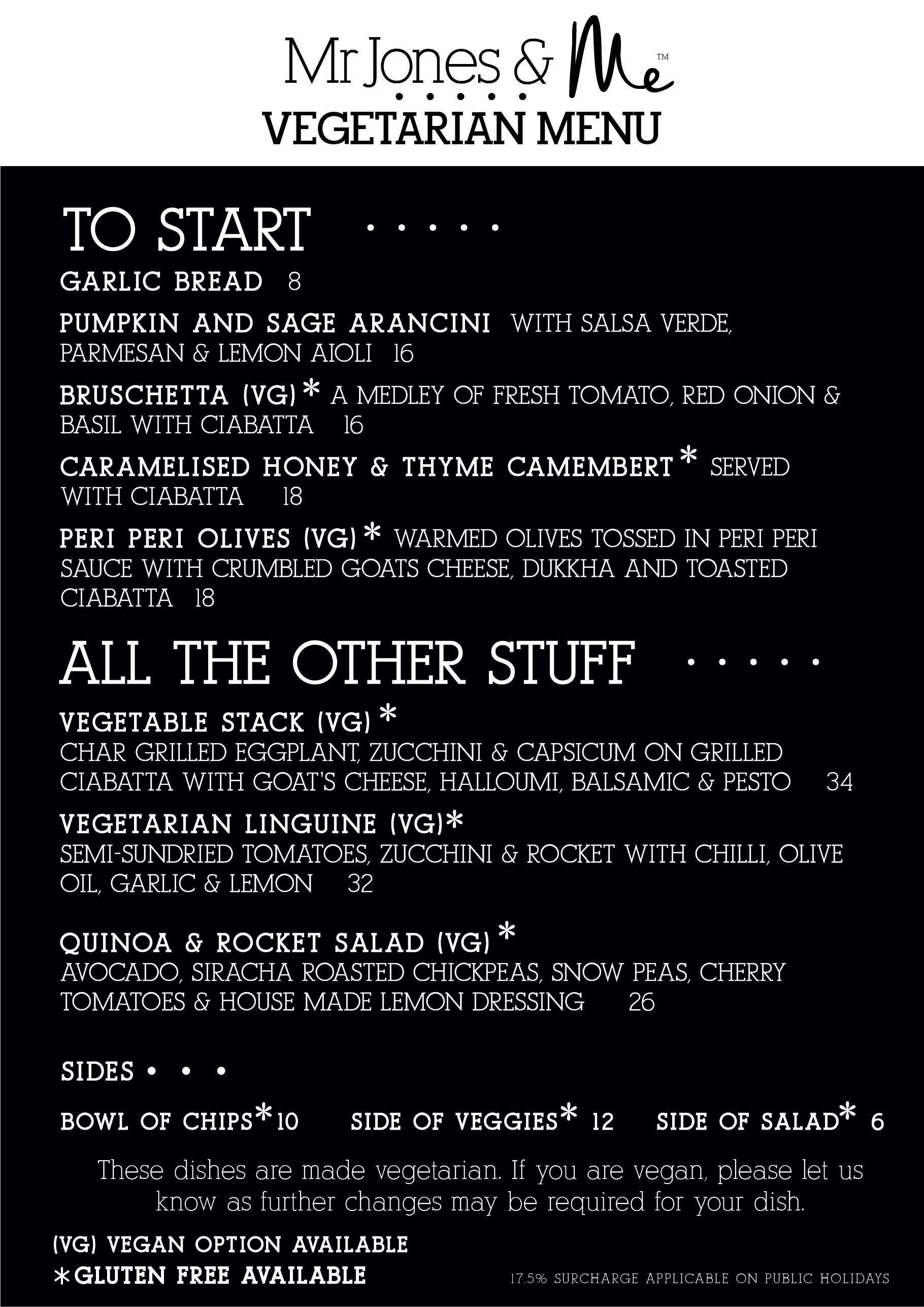 Dietary Menus - Mr Jones and Me | Restaurant Bar & Grill