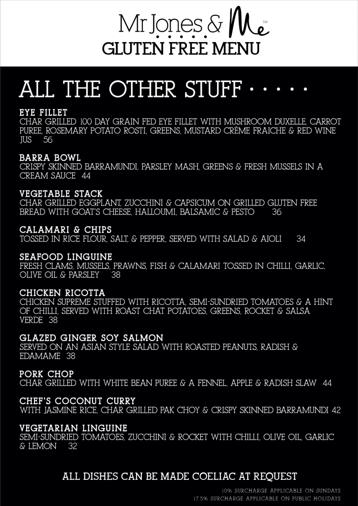 Dietary Menus - Mr Jones and Me | Restaurant Bar & Grill