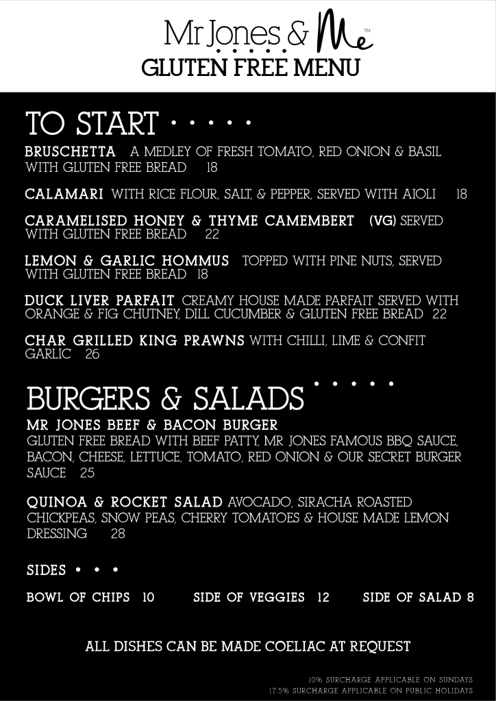 Dietary Menus - Mr Jones and Me | Restaurant Bar & Grill