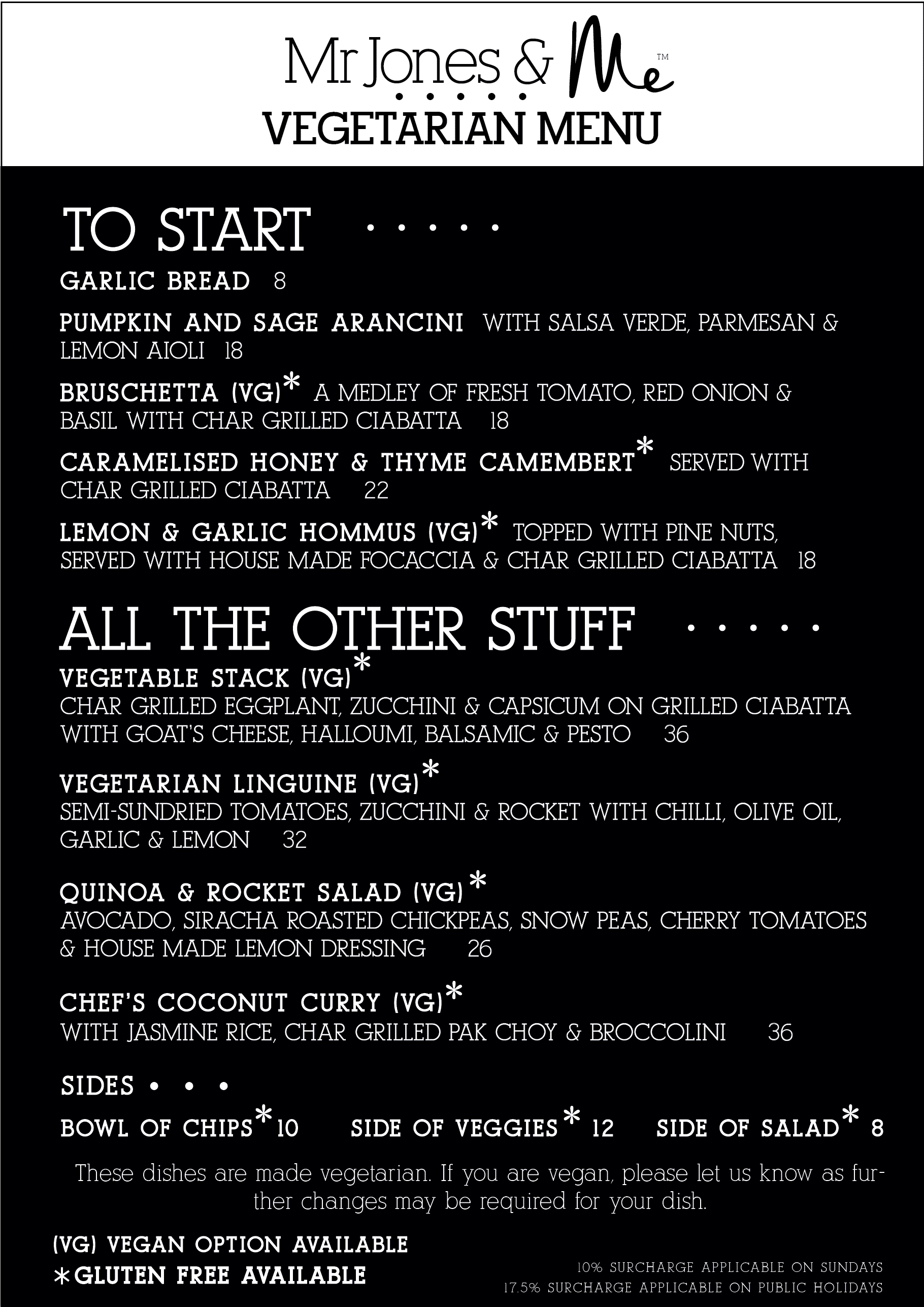 Dietary Menus - Mr Jones and Me | Restaurant Bar & Grill