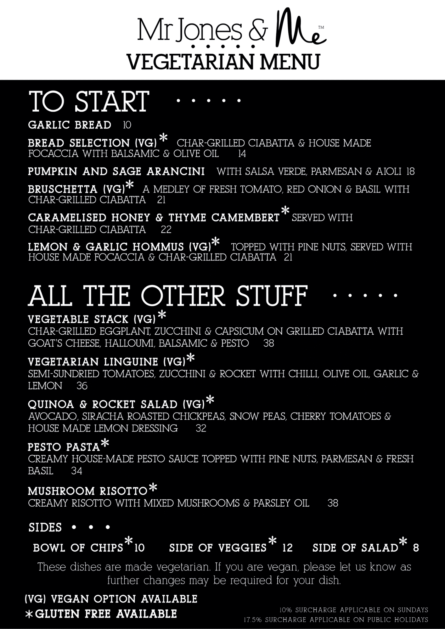 Dietary Menus - Mr Jones and Me | Restaurant Bar & Grill